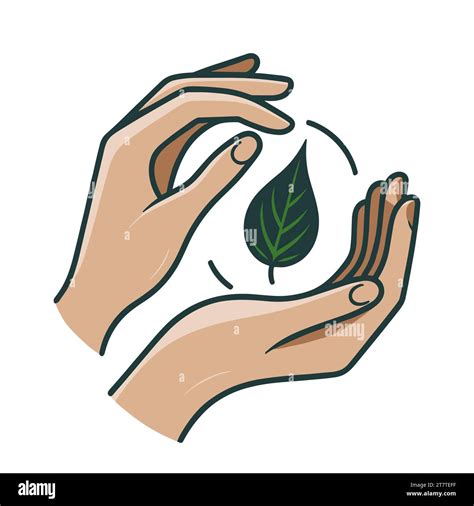 Hands Embracing Leaf Icon Isolated Simplistic Environmental Emblem