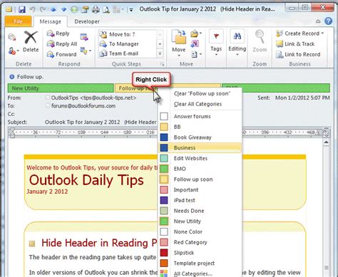 outlook categories flags and imap accounts