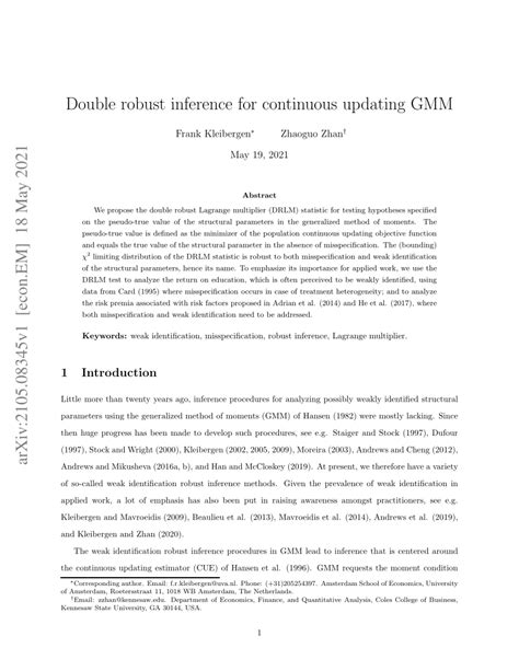 Pdf Double Robust Inference For Continuous Updating Gmm