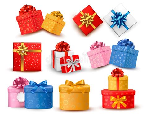 Set Of Colorful Gift Boxes With Bows And Ribbons Stock Vector