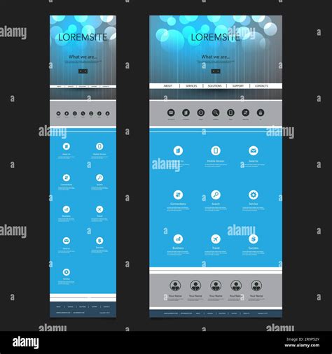 Responsive One Page Website Template Bubbles Header Design Desktop And Mobile Version Stock