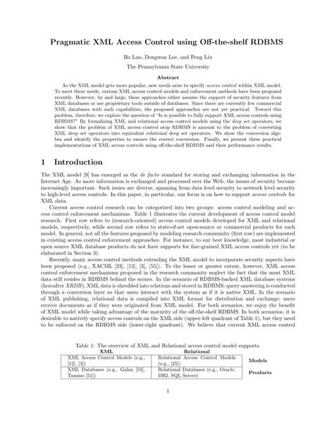 Pdf Pragmatic Xml Access Control Using Oﬀ The Shelf Rdbms Dokumentips