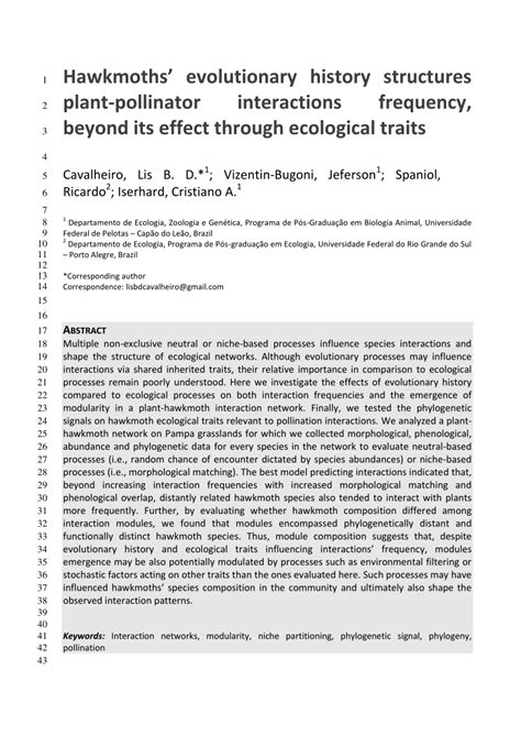 Pdf Hawkmoths Evolutionary History Structures Plant Pollinator Interactions Frequency Beyond
