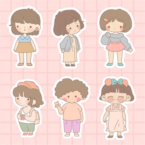 Pegatina En Calcoman A Giay Linda Chica Vector Premium