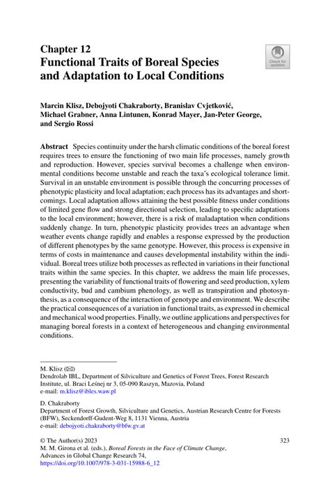 Pdf Functional Traits Of Boreal Species And Adaptation To Local Conditions