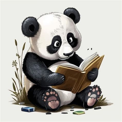Premium Photo Panda Reading A Book Vector Illustration