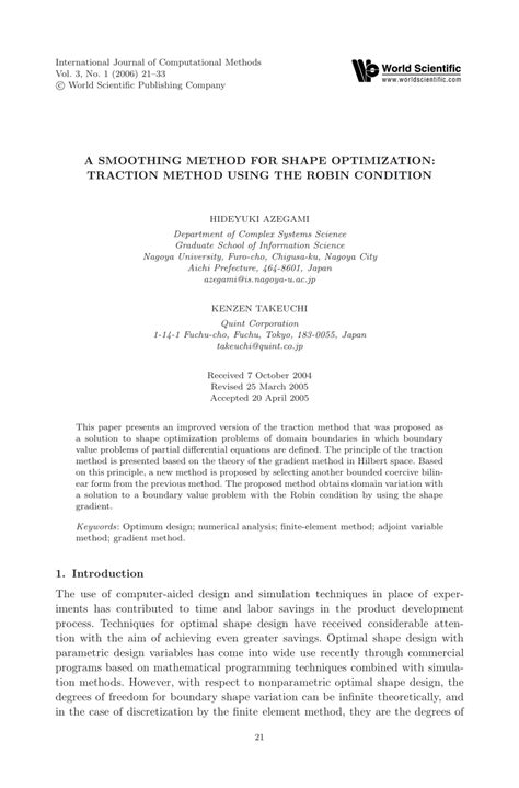 Pdf A Smoothing Method For Shape Optimization Traction Method Using The Robin Condition