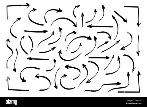 Doodle Arrows Set Or Collection Hand Drawn Shapes Directions Signs Or Symbols Ink Arrows