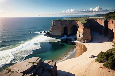 Una Playa Con Un Acantilado Y El Océano Al Fondo Foto Premium