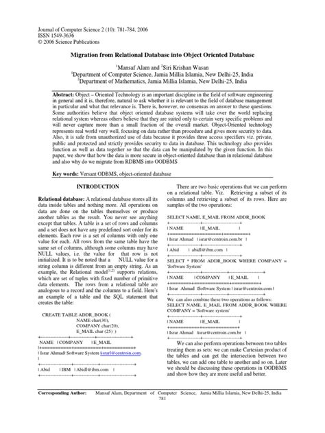 Migration From Relational Database Into Object Oriented Database Pdf Databases Object