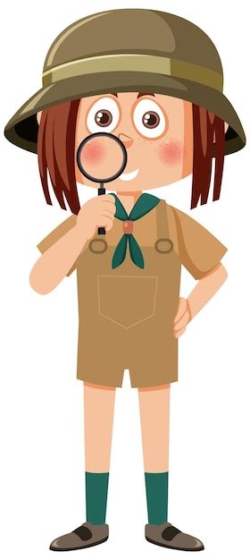 Premium Vector Cute Girl Scout Cartoon Character Holding Magnifying Glass