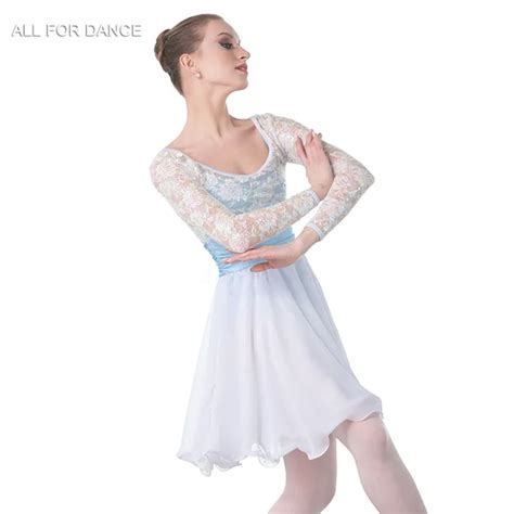 New White Sequin Top Bodice Chiffion Skirt Lyrical Dance Costume Women