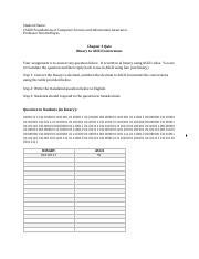 Ch Quiz Binary To Ascii Conversion Pdf Student Name Cs