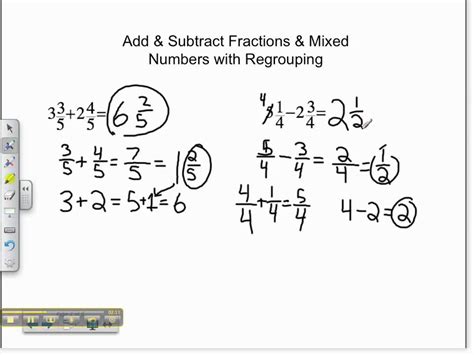 Addsubtract Fractions And Mixed Numbers W Regrouping Youtube
