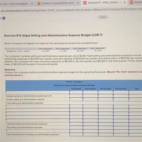 solved exercise 8 6 algo selling and administrative