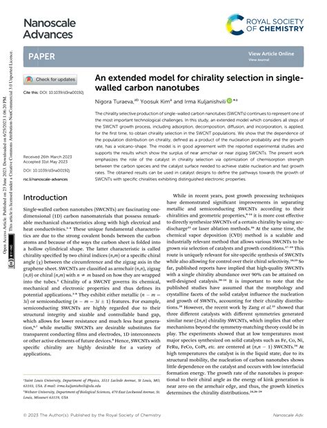 Pdf An Extended Model For Chirality Selection In Single Walled Carbon