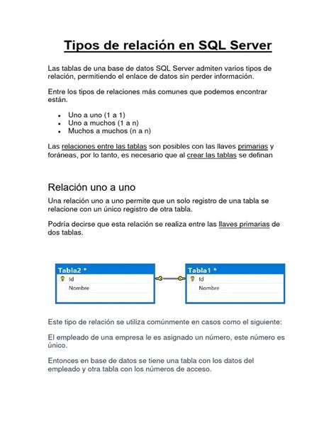 Tipos De Relación En Sql Server Pdf