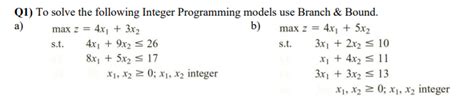 Solved Q1 ﻿to Solve The Following Integer Programming