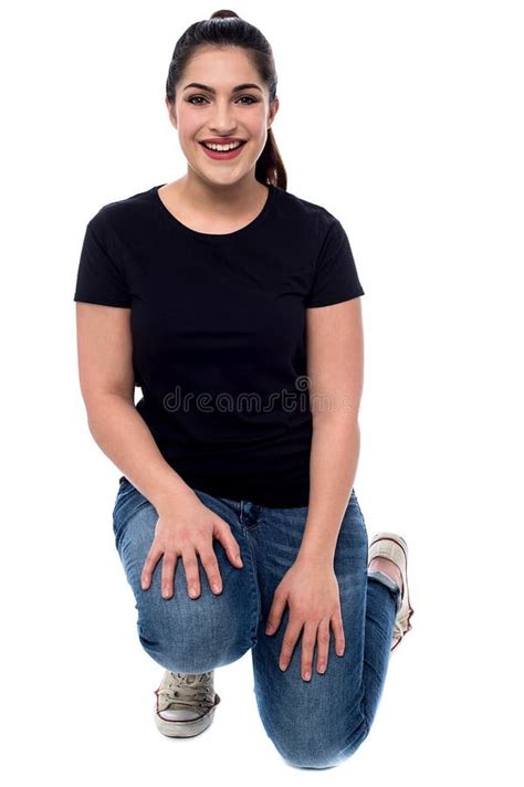 Beautiful Woman Crouched Down Knees Stock Photos Free Royalty Free