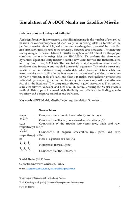 Pdf Simulation Of A 6dof Nonlinear Missile