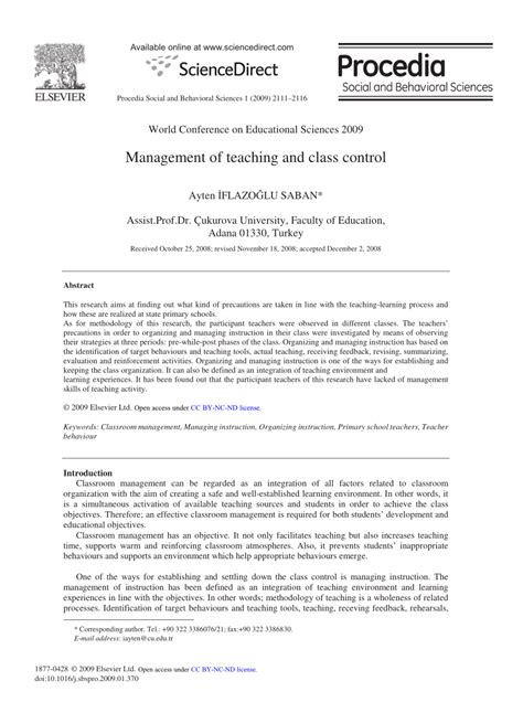 Pdf Management Of Teaching And Class Control