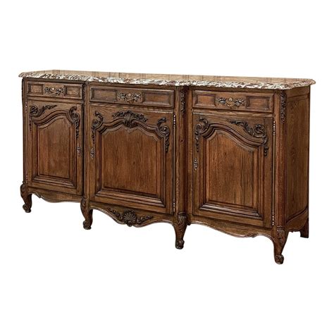 Massive Marble Topped Walnut Wood Louis Xv Style Chateau Buffet At
