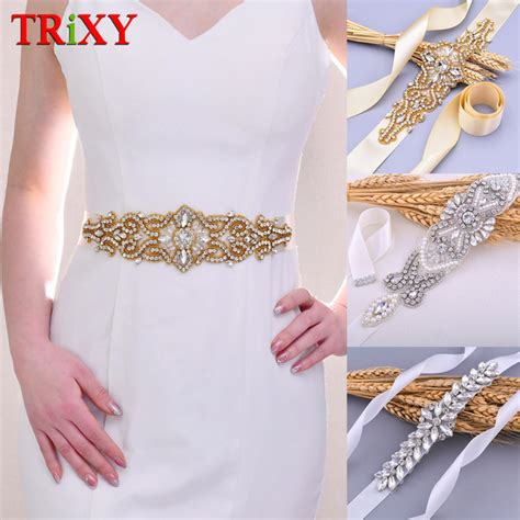 Trixy Luxury Wedding Bridal Dress Sash Belt Applique With Crystals