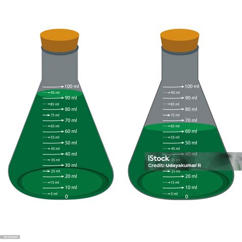 유리 실험실 화학 측정 플라스크 사실적인 벡터 그림에 다채로운 액체와 함께 화학 물질이 함유된 실험실 유리 제품 과학 또는 의료 장비 삼각 플라스크 0명에 대한 스톡 벡터