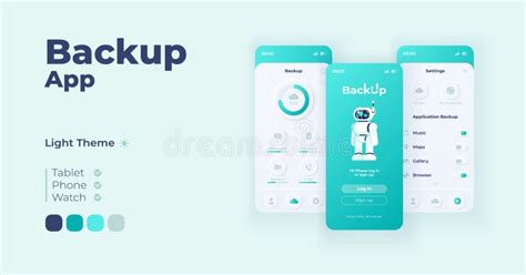 Backup Application Cartoon Smartphone Interface Vector Templates Set Mobile App Screen Page Day