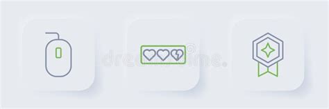 Set Line Game Rating With Medal Life Bar And Computer Mouse Icon Vector Stock Vector