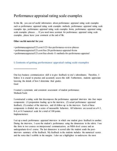 Performance Appraisal Rating Scale Examples Docx Resume Writing And Advice Job Search