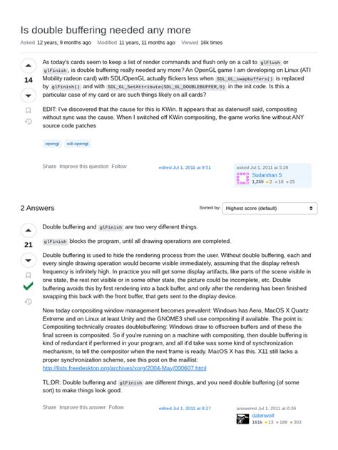 Opengl Is Double Buffering Needed Any More Stack Overflow Pdf