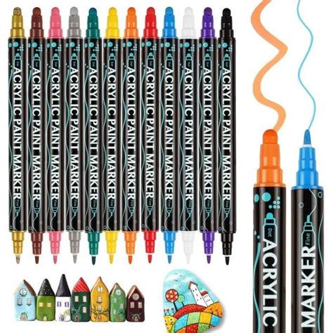Marqueur Peinture Acrylique 12 Couleurs Double Pointe Feutre Acrylique