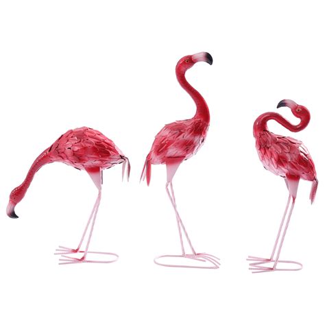 Flamingo Garden Statue Metal Sculpture 3pcs Pink Yard Art Detachable
