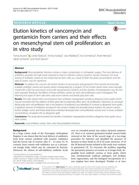 Pdf Elution Kinetics Of Vancomycin And Gentamicin From Carriers And