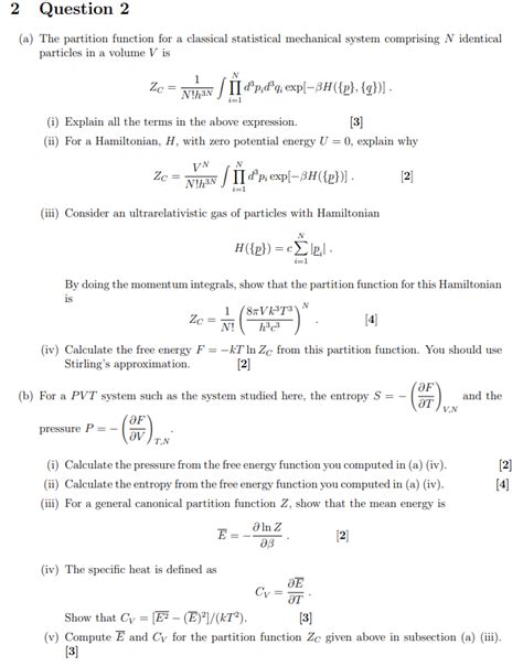 Solved A The Partition Function For A Classical