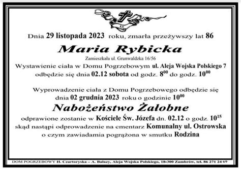 Śp Maria Rybicka Nekrolog