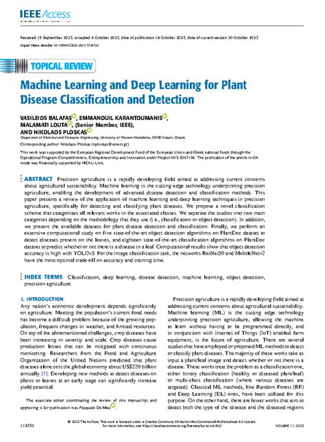 Machine Learning And Deep Learning For Plant Disease Classification And Detection Received 15
