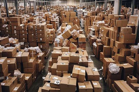 A Warehouse Full Of Boxes With A Lot Of White And Brown Boxes Stock