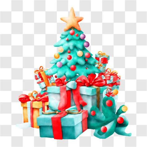 Download Colorful Christmas Tree With Presents And Decorations Pngs