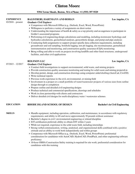 Graduate Civil Engineer Resume Samples Velvet Jobs