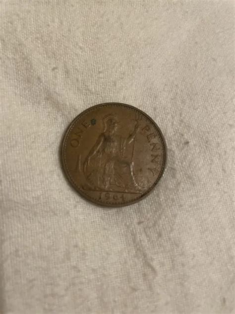 DATED 1964 One Penny 1d Coin Queen Elizabeth II Great Britain