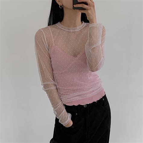 프롬비기닝 라이마 도트 시스루 티셔츠 3color 하객룩 레이어드 티셔츠 레이어드티 이너티 레이어드티셔츠 긴팔티 도트 여름 롱슬리브