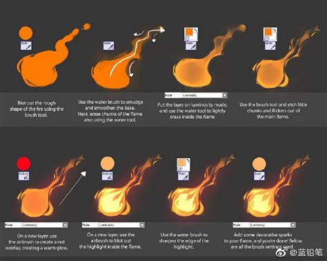 火焰画法参考分享，duang特效技能上升 ⭐超简单的火焰特效：o网页链接 ⭐如何给画面duang特效：o网页链接 绘画学习 绘画参考 绘画素材 绘画教程 绘画 画画 花瓣网