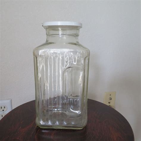 Vintage Refrigerator Glass Ribbed Juice Pitcher With Lid Retro Etsy