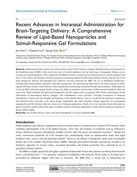 Pdf Recent Advances In Intranasal Administration For Brain Targeting