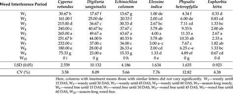 Effect Of Weed Interference Period On Wd M −2 Of Major Weed Species