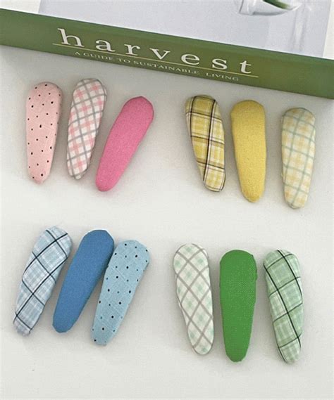 1113개 세트 뉴진스 컬러풀 도트 하이틴 체크 패턴 무지 솜 옆머리 헤어핀 똑딱핀 세트 에이블리