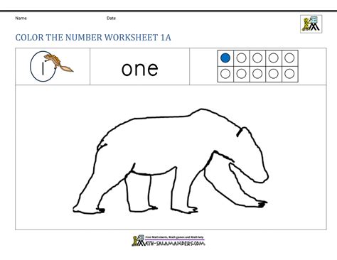 Color Number 1 Worksheet Preschool Worksheets Kindergarten