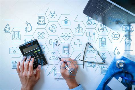 Concepto de atención médica y servicios médicos con interfaz AR de línea plana Concepto de